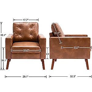 Wahson Office Chairs PU Accent Arm Chair with Tufted Back, Faux Leather Comfy Upholstered Single Sofa, Mid Century Modern Side Club Chair with Wood Legs for Reading/Living Room/Bedroom, Caramel