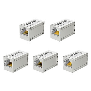 iwillink 5-Pack Shielded Cat6 RJ45 Inline Couplers, Female to Female Ethernet Coupler, RJ45 Coupler for Cat6/Cat5e/Cat5 Ethernet Cables, Ethernet Extender Adapter in Silver