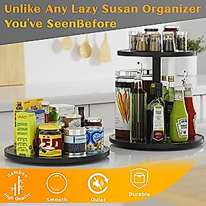 Homerays Lazy Susan Organizer 12 Inch Non-Skid Bamboo Lazy Susan for Kitchen Rotating Spice Rack for Kitchen Cabinet, Wood Turntable for Kitchen Countertop Organizer Black