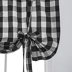 JAIJY Buffalo Check Plaid Balloon Drape Gingham Shade Tie Up Roman Valance Rod Pocket Classic Window Treatment Semi Blackout Curtains for Small Window Farmhouse Kitchen, 1 Panel, 63" Long, Black