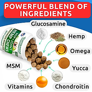 Hemp + Glucosamine + Grass Treatment for Dog Urine Bundle - Joint Pain Relief + Grass Restore - Hemp Oil, Chondroitin w/MSM, Omega 3 + Probiotics - Hip & Joint Supplement + Pee Lawn Repair - 240 Chews