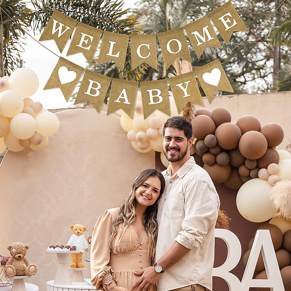 Anwyll Welcome Baby Burlap Banner,Baby Shower Decoration Banner,Pre-Strung Oh Welcome Baby Shower Sign for Backdrop,Adorable Neutral Gender Reveal Party Decor,Baby Announcement Sign for Girls Boys