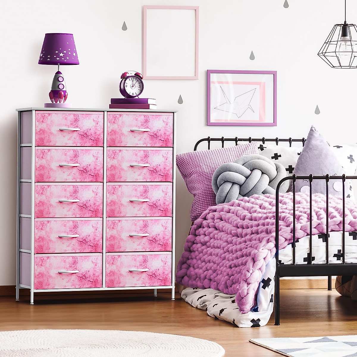 Sorbus Kids Dresser with 10 Drawers - Storage Unit Organizer Chest for Clothes - Bedroom, Kids Room, Nursery, & Closet - Steel Frame, Wood Top & Handles, and Easy Pull Fabric Bins