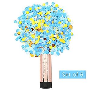 Lezero Baby Gender Reveal Confetti Cannon, 6 Pack Mini Confetti Cannons for Boy or Girl Gender Reveal Surprise Party Supplies, Easy to Portable and Use, Hide Tips Stickers Include - Blue
