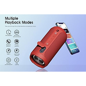 EDUPLINK Bluetooth Speaker, Portable Wireless Speakers, Waterproof IPX7 Speaker, TWS Pairing Stereo, Long Playtime for Home, Travel, Red
