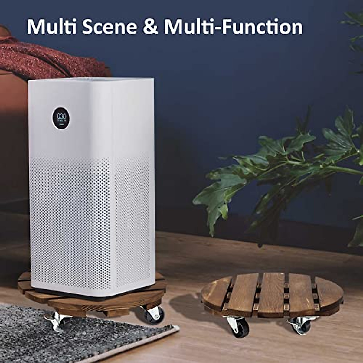 Yangbaga 2pack Plant Caddy 12’’Wood Duty Rolling Plant Stand with 2 360° Lockable Caster Wheels,Indoor Outdoor on Roller Patio/Flower Pot/Succulent Pots