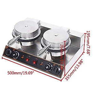 1200W Ice Cream Cone Nonstick Waffle Maker Machine Electric Steel Dual Heating Pans Waffle Irons Baker Machine 110V Muffin Maker Waffle Electric Oven For Restaurant, Bakery, Dessert House, Family