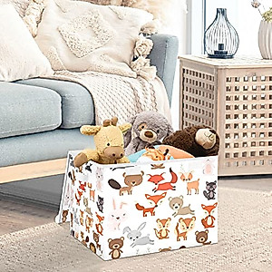 innewgogo Animals Fox Dog Storage Bins with Lids for Organizing Closet Organizers with Handles Oxford Cloth Storage Cube Box for Cat Toys