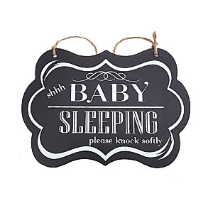 WINOMO Baby Sleeping Sign for Door "shhh BABY SLEEPING please knock softly" Funny Wooden shhh Baby Sleeping Sign for Front Door Bedroom Door