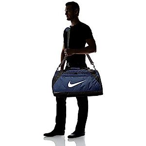 Nike Brasilia Training Duffel Bag, Versatile Bag with Padded Strap and Mesh Exterior Pocket, Medium, Midnight Navy/Black/White