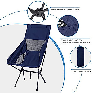 Lyweem Folding Camping Chair for Adults Lightweight Beach and Picnic Chair - Portable High-Backrest Camp Chair - Perfect for Outdoor Activities 330LBS Support, Blue