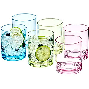 Amazing Abby - Probity - 12-Ounce Plastic Tumblers (Set of 6), Plastic Drinking Glasses, Mixed-Color Reusable Plastic Cups, BPA-Free, Shatter-Proof, Dishwasher-Safe