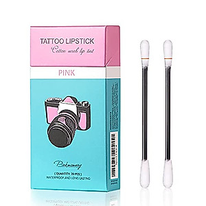 Carlos-CCC 20Pcs Tattoo Lipstick Cotton Swab Lip Tint, Tattoo Lipstick Cotton Swab Lip Gloss, Durable Waterproof Liquid Non-Stick Lipstick (Pink)