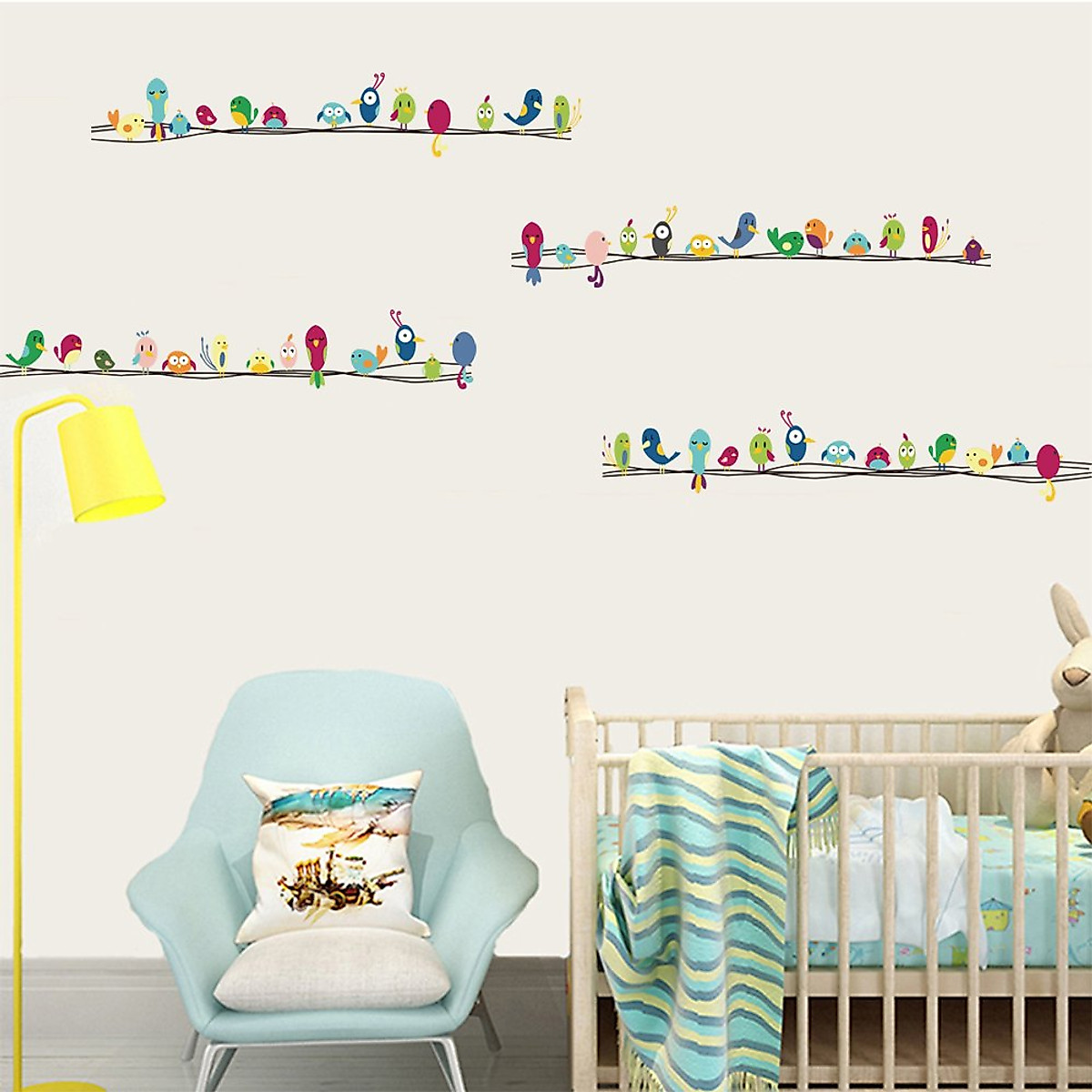DecalMile Colourful Cute Birds Wall Sticker Removable Vinyl Wall Sticker Wall Pictures for Bedroom Living Room Office