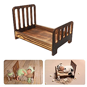 M&G House Brown Newborn Photography Props Wooden Bed Vintage Bed Baby Photo Prop Newborn Photo Bed Photography Prop Baby Photoshoot Props Baby Doll Bed Accessories Pretend Play Props Newborn Bed Prop
