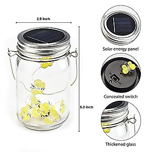 Mason Jar Light Hanging Solar Lantern Outdoor Lights Waterproof Decorative, Solar Garden Light with 10 pcs Butterfly LED Lights, Landscape Lights for Home or Yard Decor, 2 Pack.