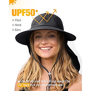 Camptrace Wide Brim UPF 50+ Hiking Fishing Gardening Hat with Neck Flap Sun Protection Outdoor Safari Hats for Women Nylon