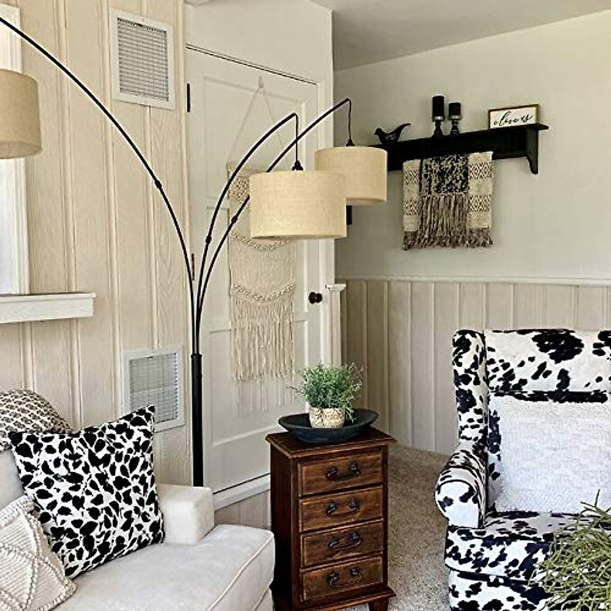 LHLYCLX Arc Lamps for Living Room, Multi Head Tree Floor Lamp for Bedroom, 3 Lights Standing Lamps Hanging Over The Couch (Black)