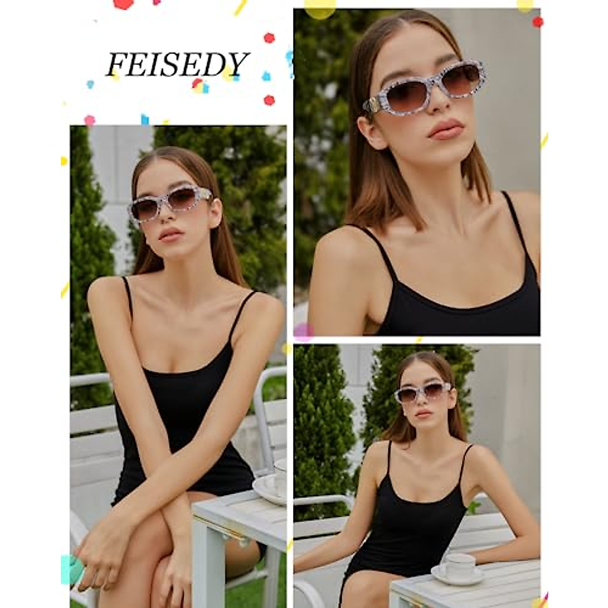 FEISEDY Retro Trendy Rectangle Sunglasses Women Men Vintage 90s Small Narrow Square Sunglasses B2322