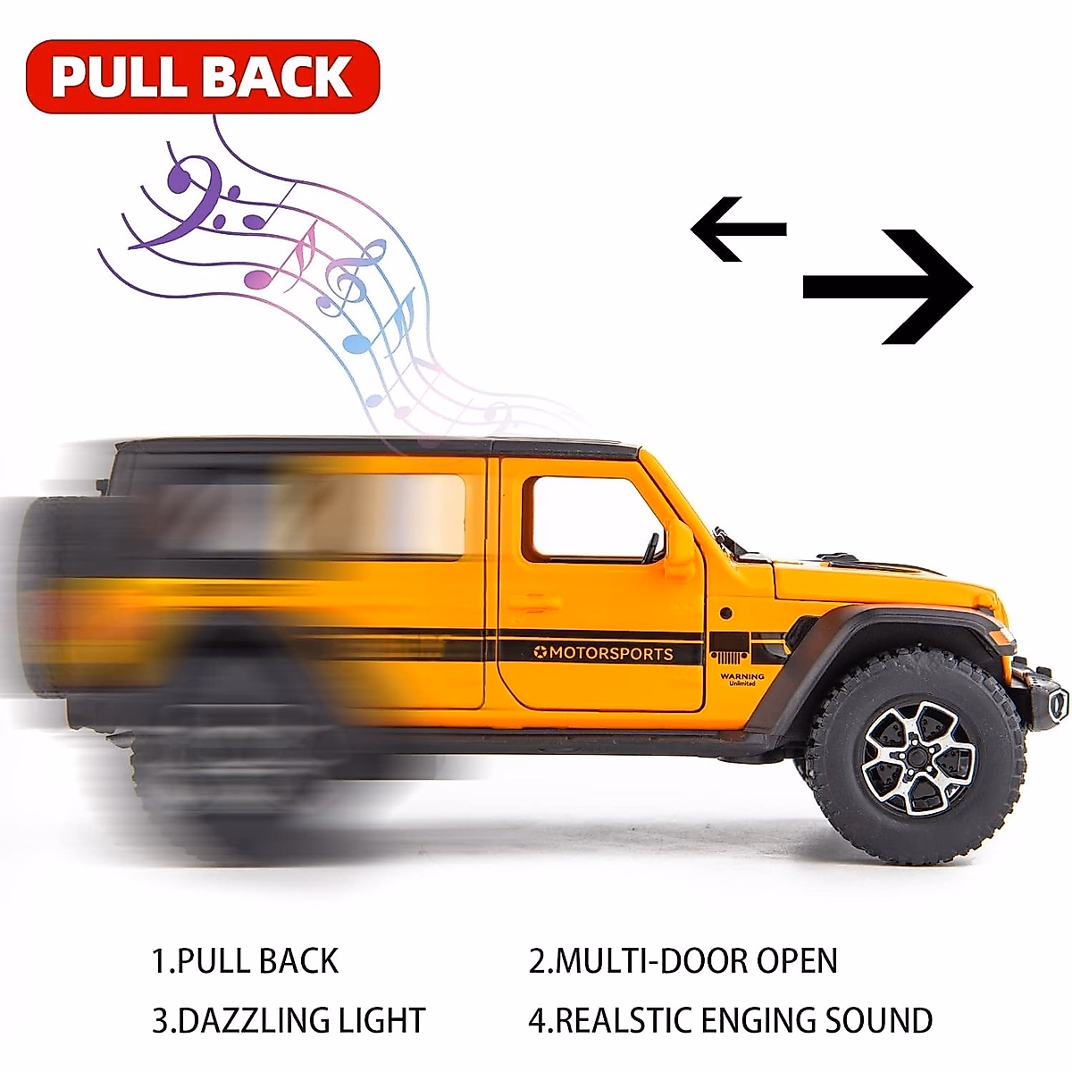 WAKAKAC Compatible for 1/32 Wrangler Alloy Diecast Pull Back Model Car Collectible Gift with Light and Sound Toy Vehicle for Kids Boys Girls Toddler Christmas Birthday Gift Orange