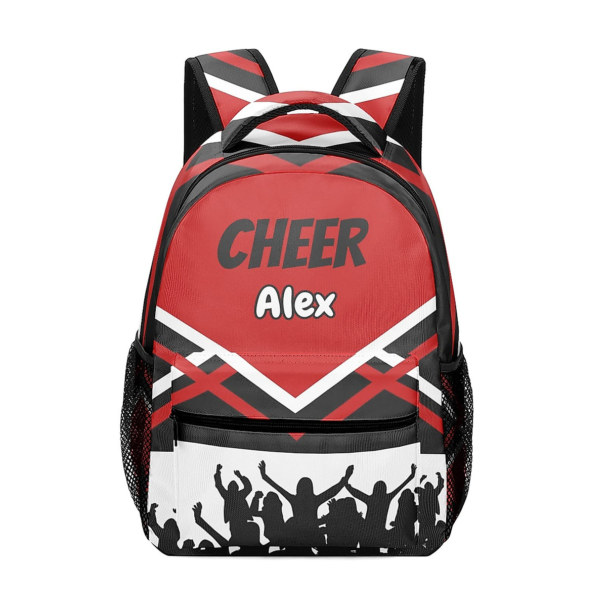 CUXWEOT Cheer Cheerleaders Red Black Backpack Personalized Name Waterproof Casual Shoulder Book Bag