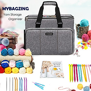 Knitting Bag, Large Yarn Storage Organizer, Crochet Bags and Totes, Yarn Bags for Crocheting, Yarn Holder Case for Knitting Needles, Crochet Hooks, Knitting Accessories, Unfinished Project, Grey.