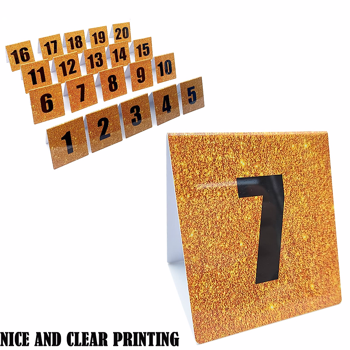 Table Numbers, 20 Pcs Wedding Table Numbers, Gold Double-sided Plastic Table Signs Seat Numbers for Wedding Reception Party Birthday Anniversary Catering Banquet Restaurant Event Decor,1-20