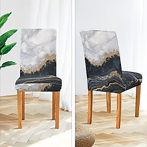 xigua Universal Dining Chair Cover 4-Piece Set, Black White Gold Marble Removable Washable Dining Chair Slipcovers Protective Cover for Home Party Decor