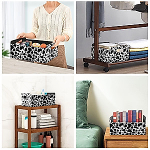 Kigai Cow Storage Basket, Foldable Open Storage Bins with Double Handle, Felt Storage Boxes for Office Desk, Rectangular Closet Organizer Containers for Home Bedroom