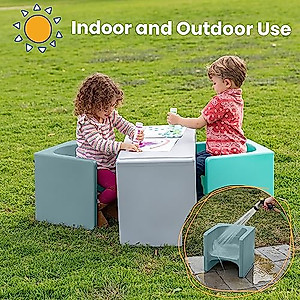 ECR4Kids Tri-Me Table and Cube Chair Set, Multipurpose Furniture, Powder Blue, 3-Piece