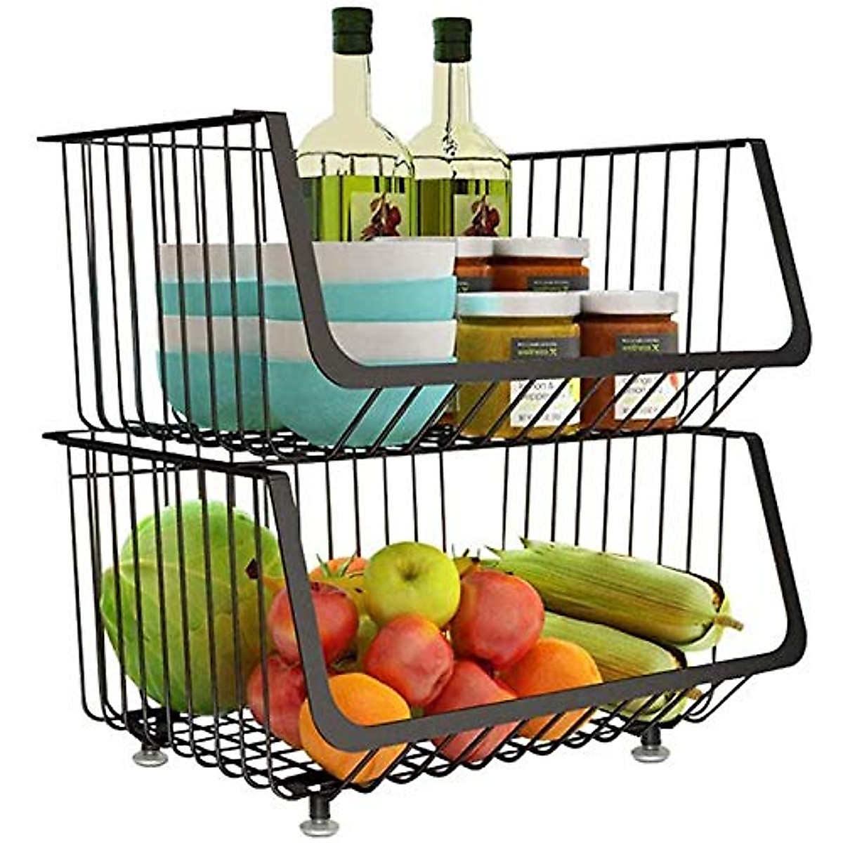 PEPDRO 2 Tier Vegetable Fruit Rack Kitchen Table Board Storage Basket Multifunctional Storage Rack Shelf