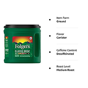 Folgers Classic Decaf Medium Roast Ground Coffee, 30.5 Ounces (Pack of 6)