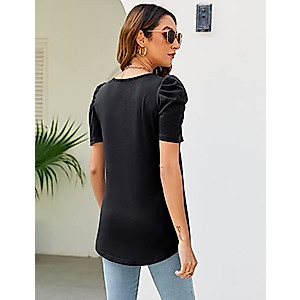 LOMON Oversized T Shirts for Women Short Sleeve Cute Smocked Tops Tees Summer Tunic Tops to wear with Leggings 2023