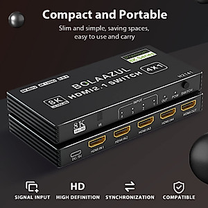 8K HDMI 2.1 Switch 120Hz 4K 4 in 1 Out, BolAAzuL 8K@60Hz HDMI 2.1 Splitter Switcher Selector Box 4-Port with Remote 4K 120Hz 2K 144Hz, HDMI 4x1 HDR, 48Gbps, CEC, Dolby Vision, for Xbox Series X PS5