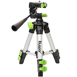 Huepar TPD05 19.7" Lightweight Aluminum Tripod-Mini Portable Adjustable Tripod for Laser Level and Camera, with 3-Way Flexible Pan Head and Bubble Level, Quick Release Plate with 1/4"-20 Screw Mount