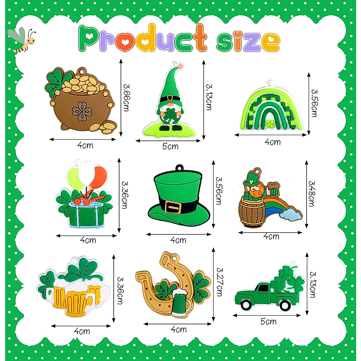 Jadive 36 Pieces St. Patrick's Day PVC Keychains Irish Festival Themed Party Decor Keychain for Kids Gnome, Shamrock, Beer, Irish, Horseshoes, Coins 9 Styles (Shamrock)