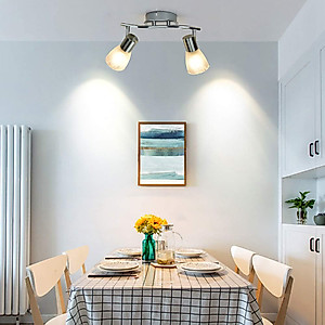 DLLT Industrial Track Lighting, Directional Spot Wall Light with Glass Shade, 2-Light Adjustable Flush Mount Tracking Light for Kitchen, Office, Bedroom, Picture Wall, Hallway, E12 Base