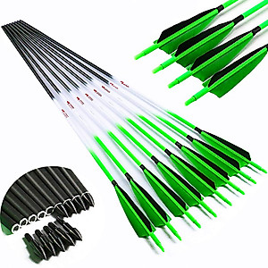 Linkboy Archery Carbon Arrows Hunting Practice Target Arrows Fluorescent with Removable Tip for Compound Recurve Long Bows, Spine 250 300 340 400 500 600 700 800, Pack of 6/12PCS