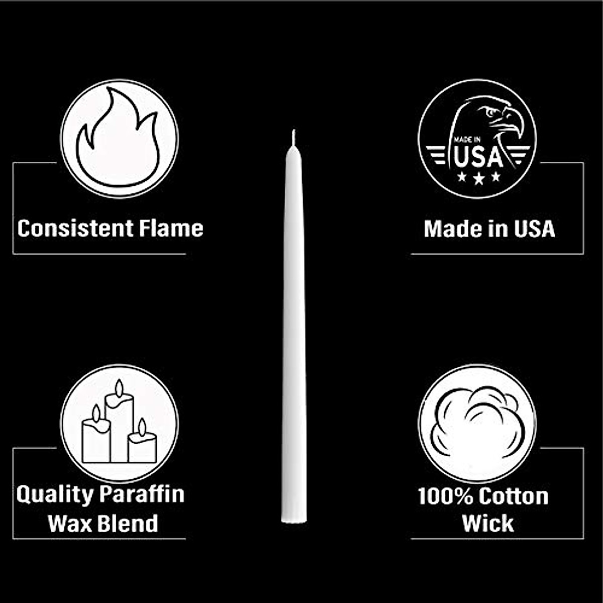 CandleNScent Taper Candles | Tapered Candlesticks - dripless 10 Inch unscented | White | 4 Pack