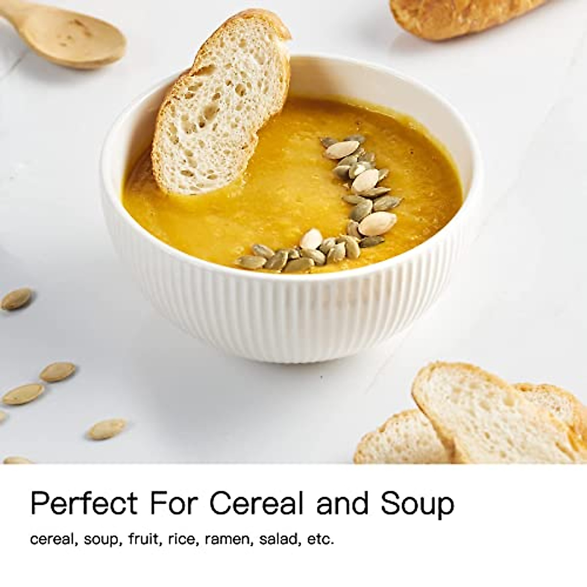 getstar Cereal Bowls, Soup Bowls, Ceramic Bowl Set for Kitchen (4 Pcs, 6 inch & 24 oz), Microwave Safe Porcelain Bowl Set of 4, Soup Cereal Salad Rice Ramen Bowl (White)