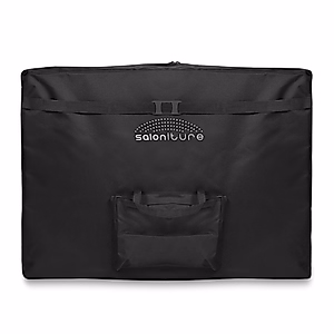 Saloniture Professional Portable Lightweight Bi-Fold Memory Foam Massage Table with Reiki Panels - Includes Headrest, Face Cradle, Armrests and Carrying Case - Black
