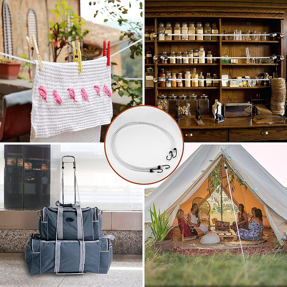 ZHOUBIN 48 inch White Bungee Cords with Hooks, 2 Pack