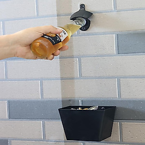 Luwanburg Stainless Wall Mounted Beer Bottle Opener and Cap Catcher Set (Black)