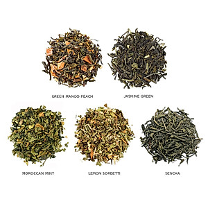 Tea Forte Single Steeps Loose Leaf Green Tea Sampler, Assorted Variety Tea Box, Single Serve Pouches, 15 Count (Pack of 1)