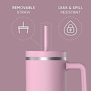 Hydrapeak Voyager 40 Oz Stainless Steel Tumbler with Handle, Insulated Water Bottle With Straw & Lid, Cupholder Friendly Reusable Travel Mug (Cotton Pink)