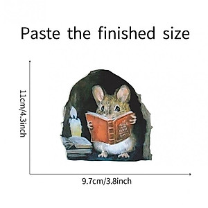 3PCS 3D Realistic Mouse Wall Stickers, Mouse Reading Book Wall Decals Wall Decor, Removable Wall Art Murals for Living Room Nursery Bedroom Kids Room Home Wall Decoration