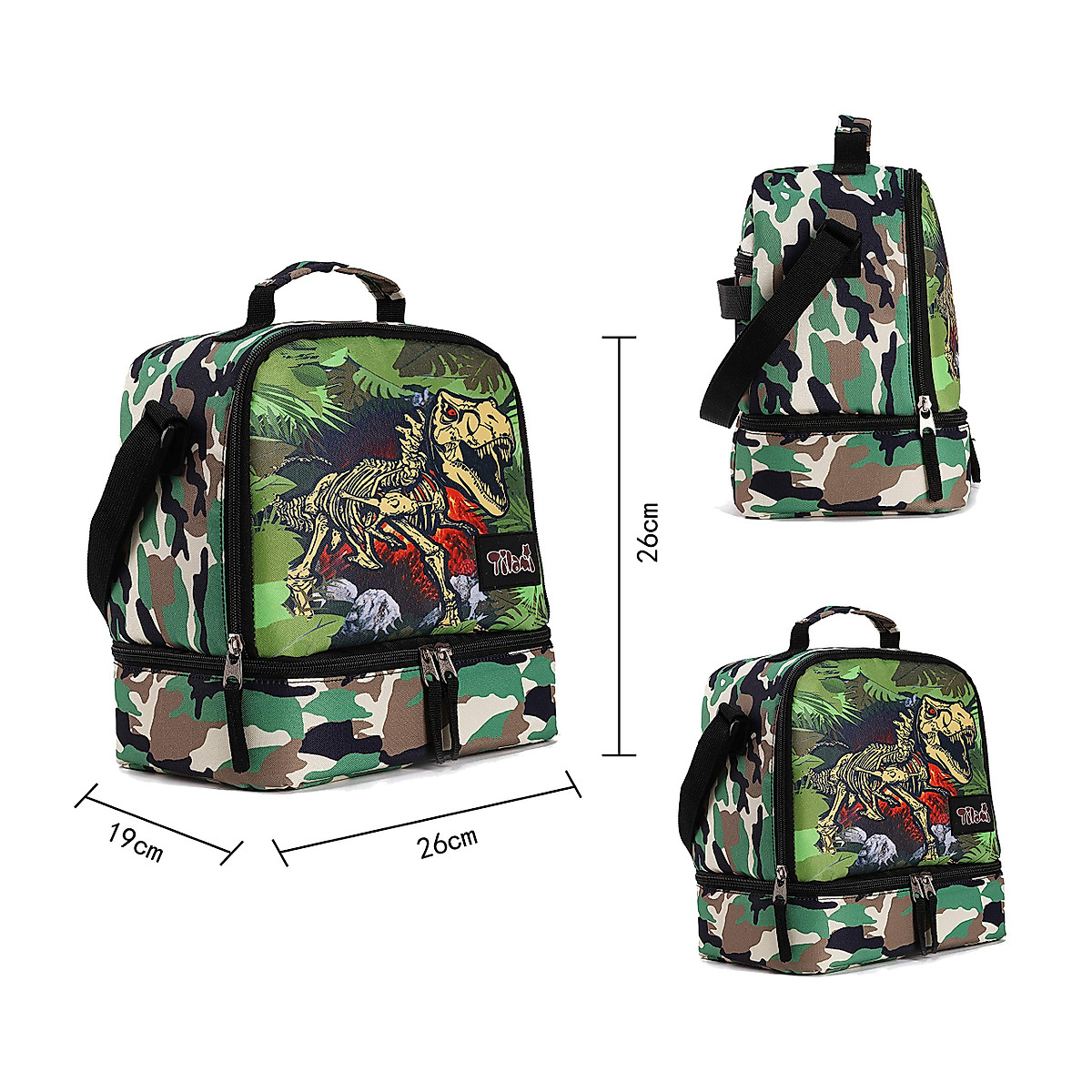 Tilami Rolling Backpack 19 inch with Lunch Bag Wheeled Laptop Backpack, Dinosaur Camouflage