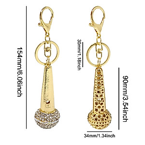 Honbay 1PCS Rhinestone Microphone Keychain Sparkling Music Voice Bag Keyring Musically Key Chain Decor in A Box for Bag Purse Wallet Handbags Backpack