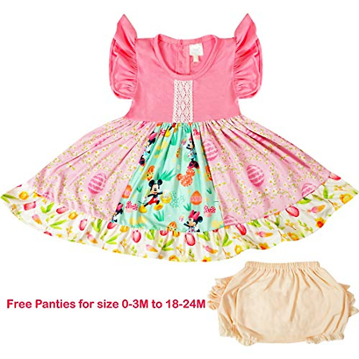 Baby Girls Spring Easter Minnie Mouse Panel Twirl Dress Pink Mint 18-24M/XS