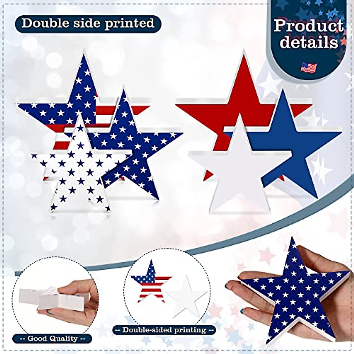 Jetec 3 Pieces 4th of July Wooden Star Signs Patriotic Wooden Star Patriotic Star Freestanding Table Signs Decoration for Independence Day Home Decoration Holiday (Simple Style)